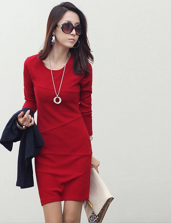 Trendy Women Ol Dress Red Skirt on Luulla